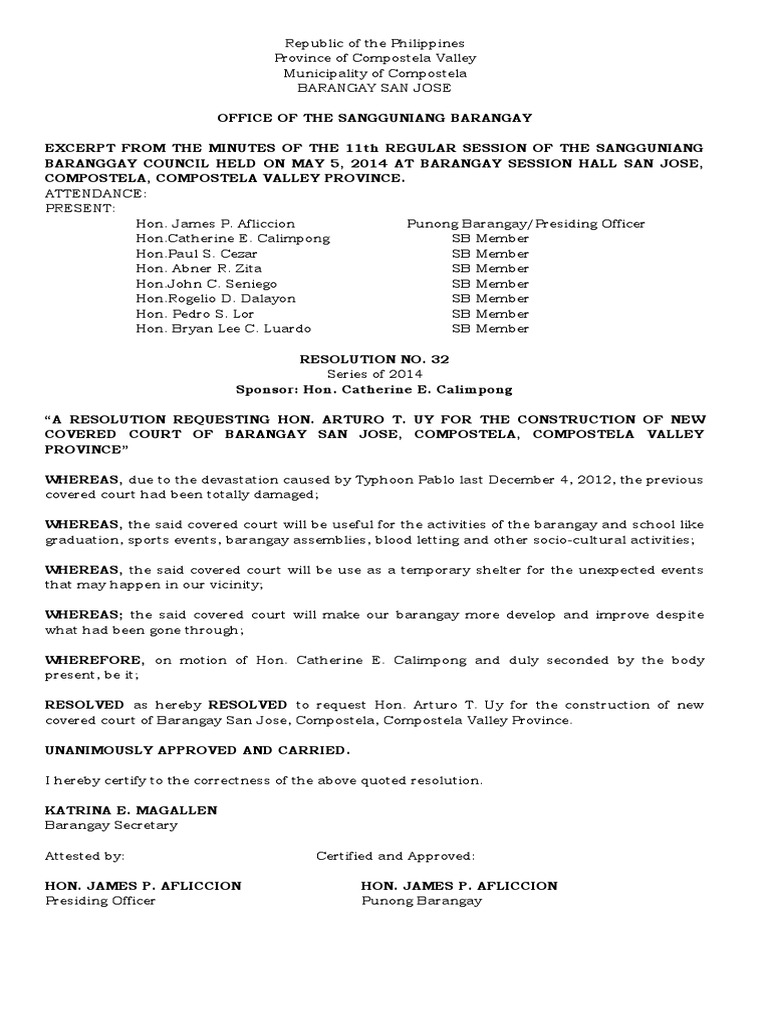 Resolution No. 32 Go. Uy New Covered Court | PDF
