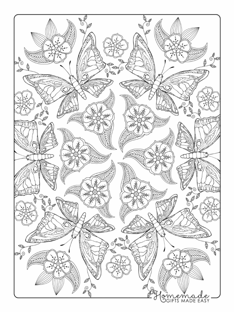 Butterfly Coloring Pages Detailed Flowers Butterflies Mandala | PDF