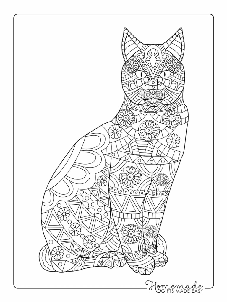 Cat Coloring Pages Sitting Cat Zentangle For Adults | PDF