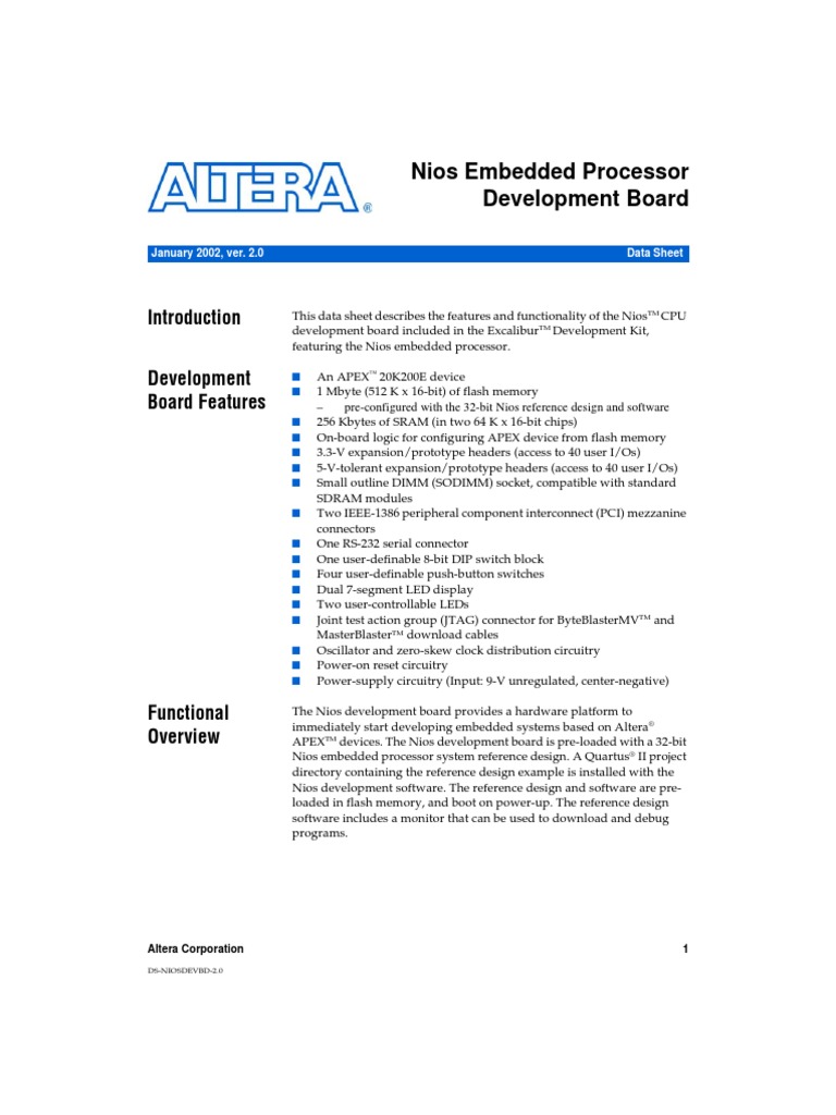 Nios Development Board Datasheet Pdf Flash Memory Computer