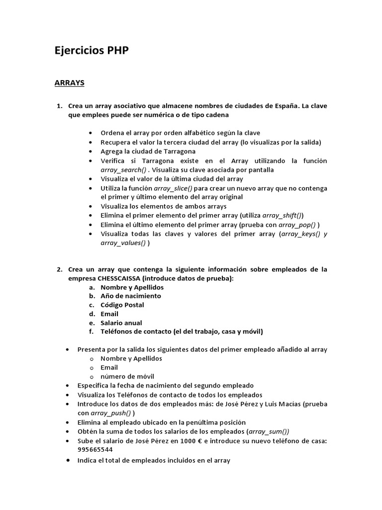 Act2Ud1 Ejercicios PHP Con Arrays - 2DAM - HLC | PDF | Ciencias de la Computación | Gestión de ...