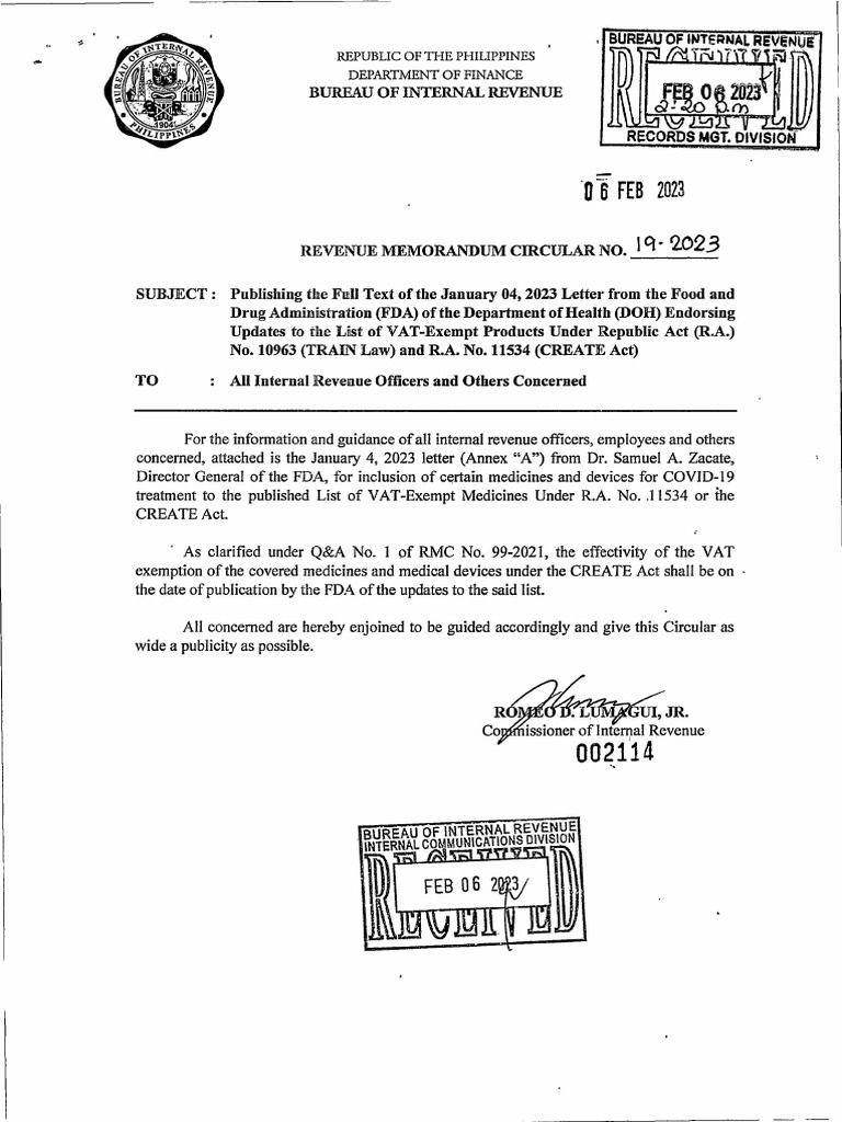 RMC No. 19-2023 | PDF