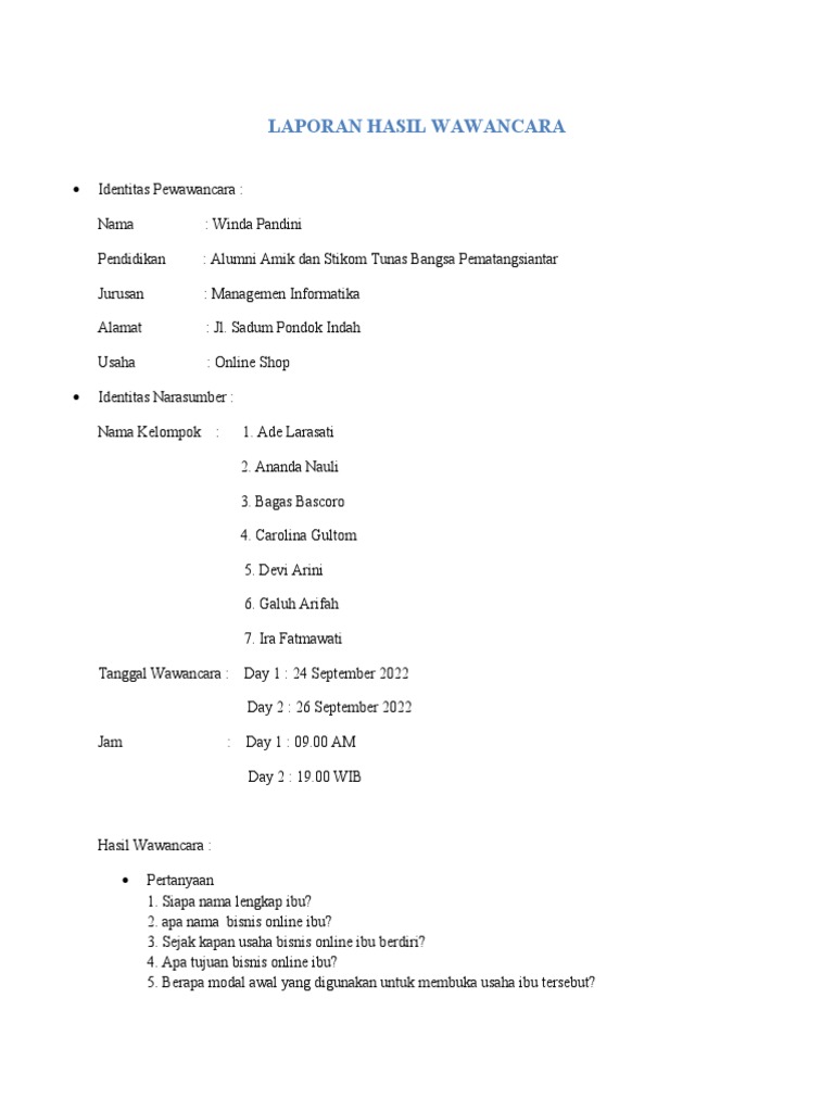 LAPORAN HASIL WAWANCARA | PDF