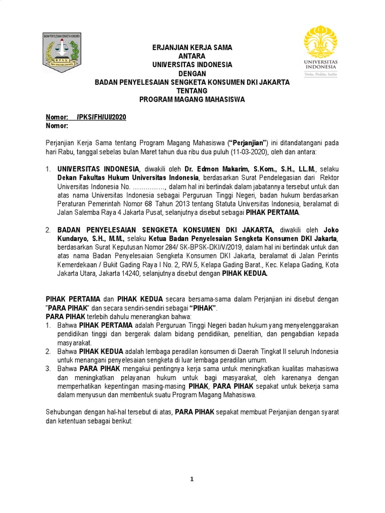 Draft MoU UI Dan BPSK | PDF | Bisnis