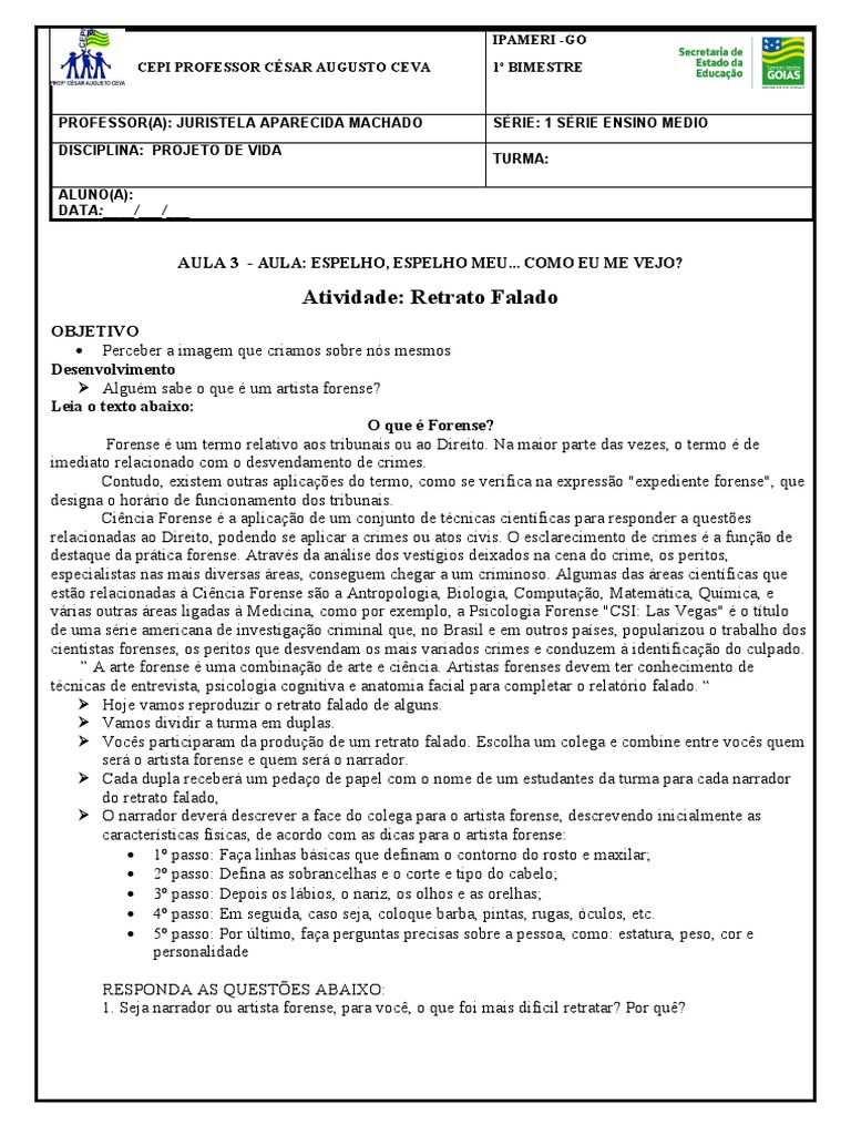 AULA 3 Retrato Falado | PDF | Ciência forense | Science