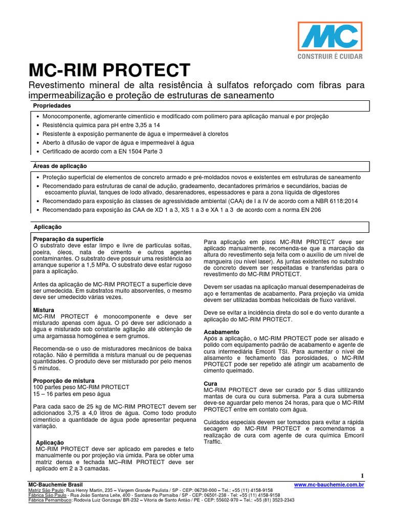 MC-RIM Protect | PDF | Argamassa (alvenaria) | Umidade