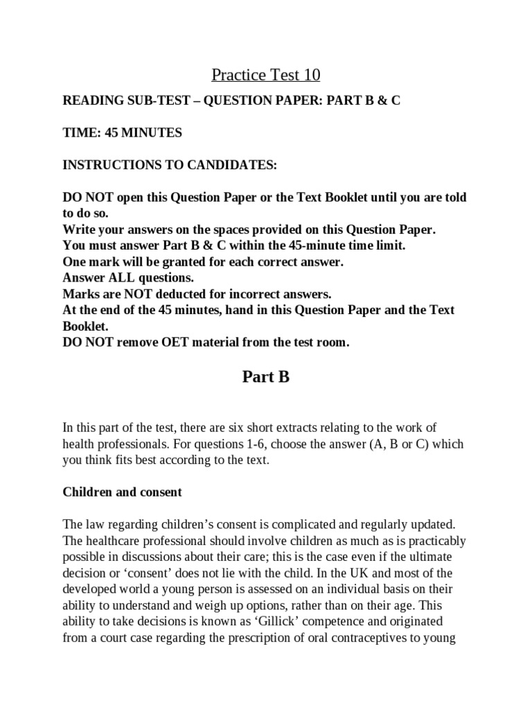 OET Reading Practice Test 10 | PDF