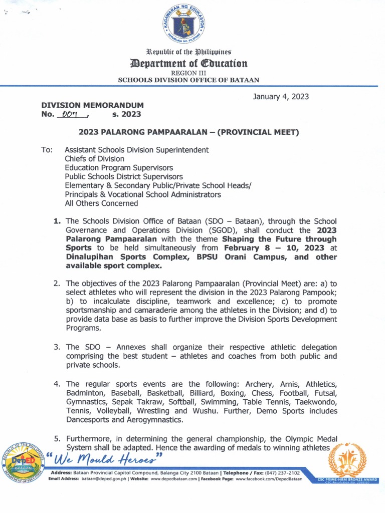 Division Memorandum No. 7 S. 2023 | PDF