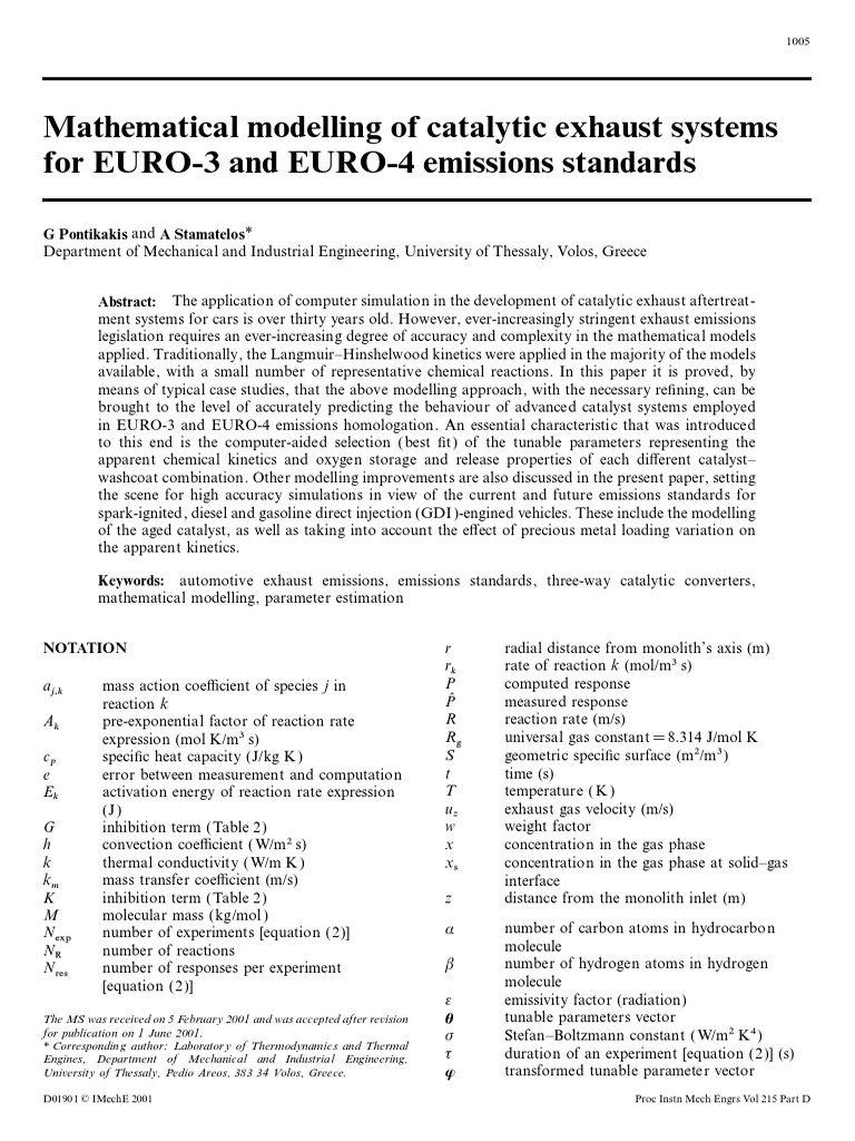 Mathematical Modelling of Catalytic Exhaust Systems For Euro 3 and Euro ...