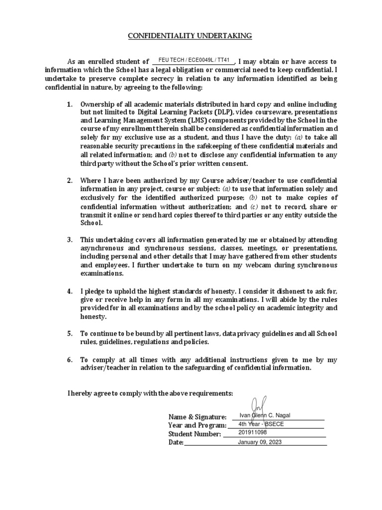 Undertaking ECE0049L | PDF | Confidentiality | Civil Rights And Liberties