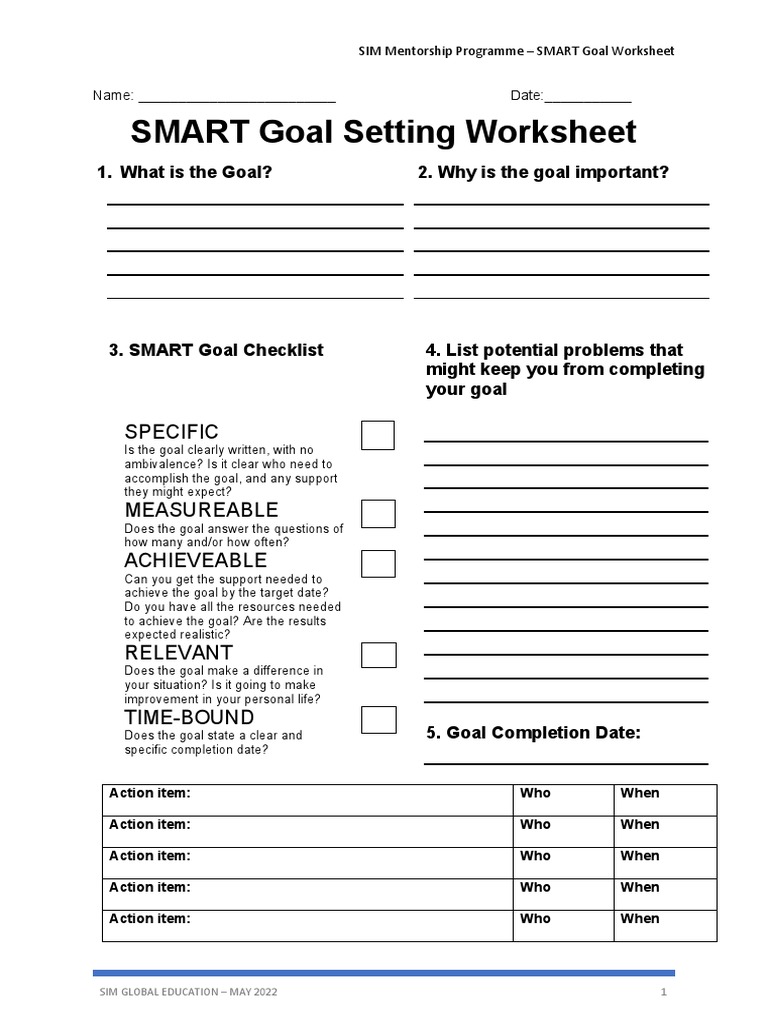 Worksheet 1 - SMART Goal Setting Worksheet | PDF