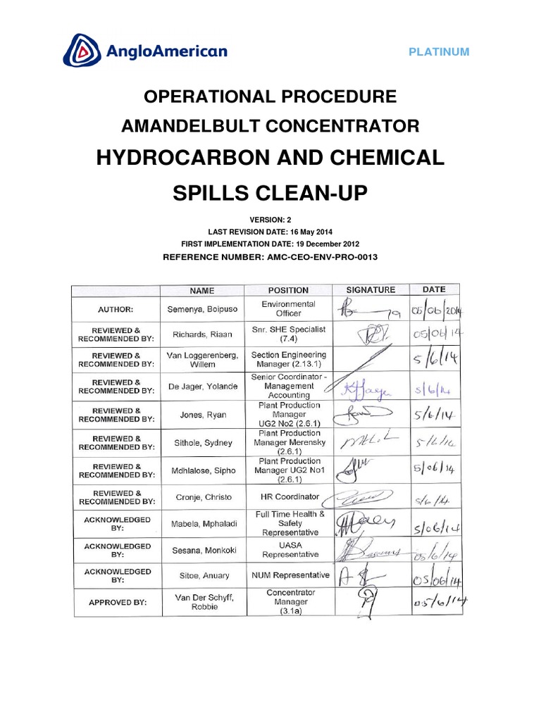 Amc She Env Pro 0013 Hydrocarbon and Chemical Spills Clean Up | PDF Amc She Env Pro 0013 Hydrocarbon and Chemical Spills Clean Up | PDF