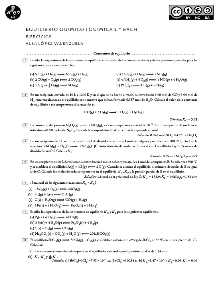 Equilibrio Quimico Ejercicios | PDF | Equilibrio químico | Precipitación (Química)