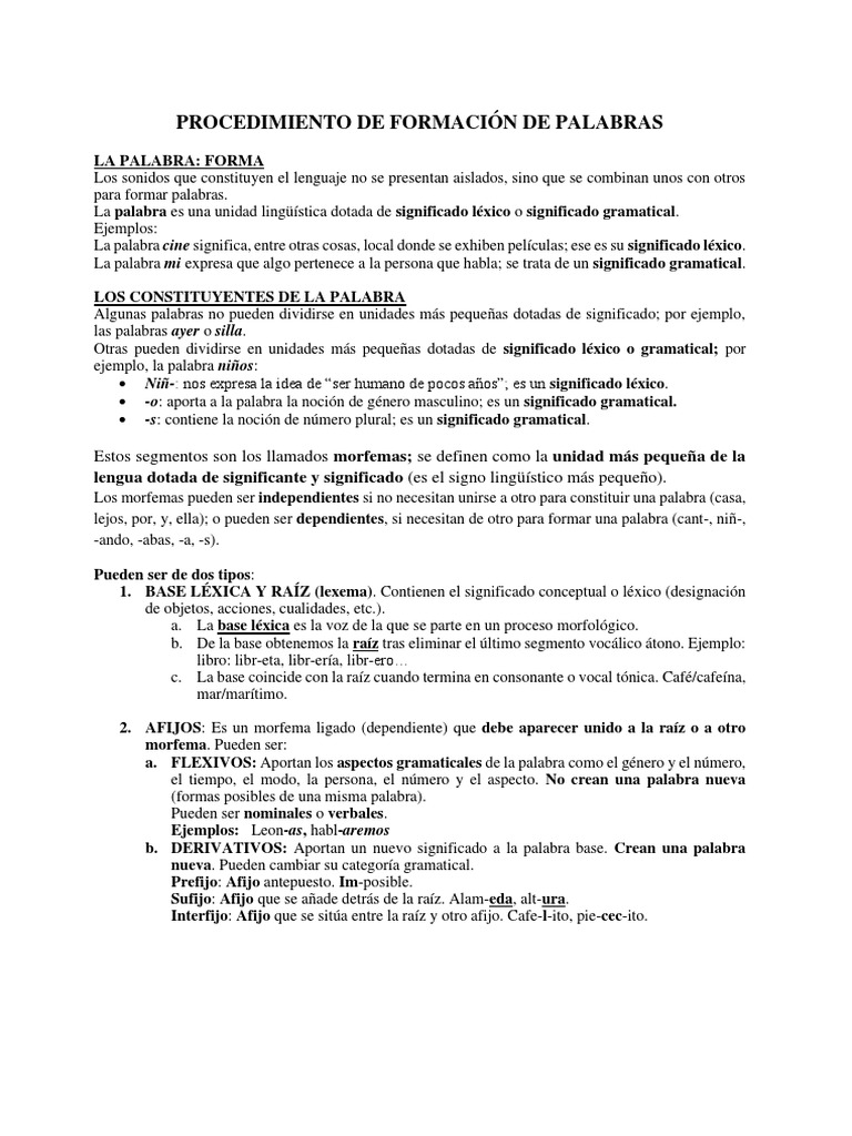 Procedimiento para la formación de palabras: los constituyentes y tipos ...