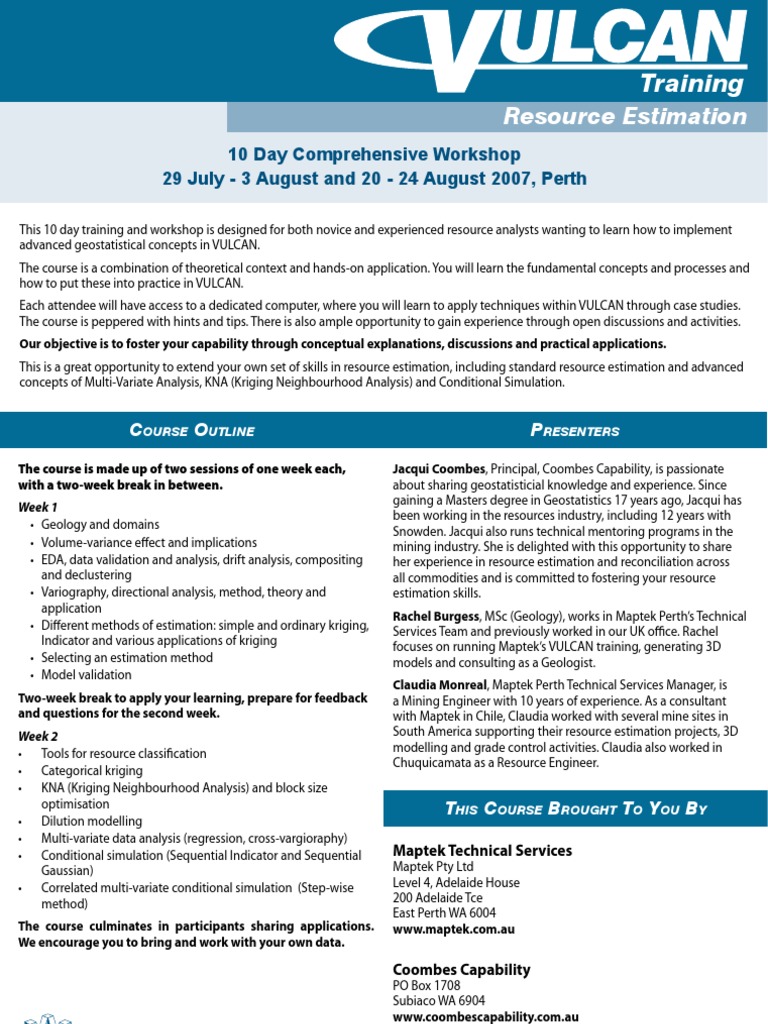 Vulcan Resource Estimation Course | PDF | Conceptual Model | Simulation