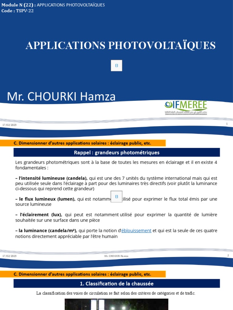 C Cours N3 Dimmensionnement Systeme Eclairage Public | PDF | Éclairage | Spectre électromagnétique