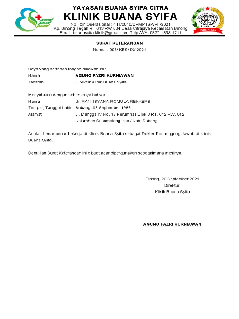 Kop Surat Klinik Buana Syifa | PDF