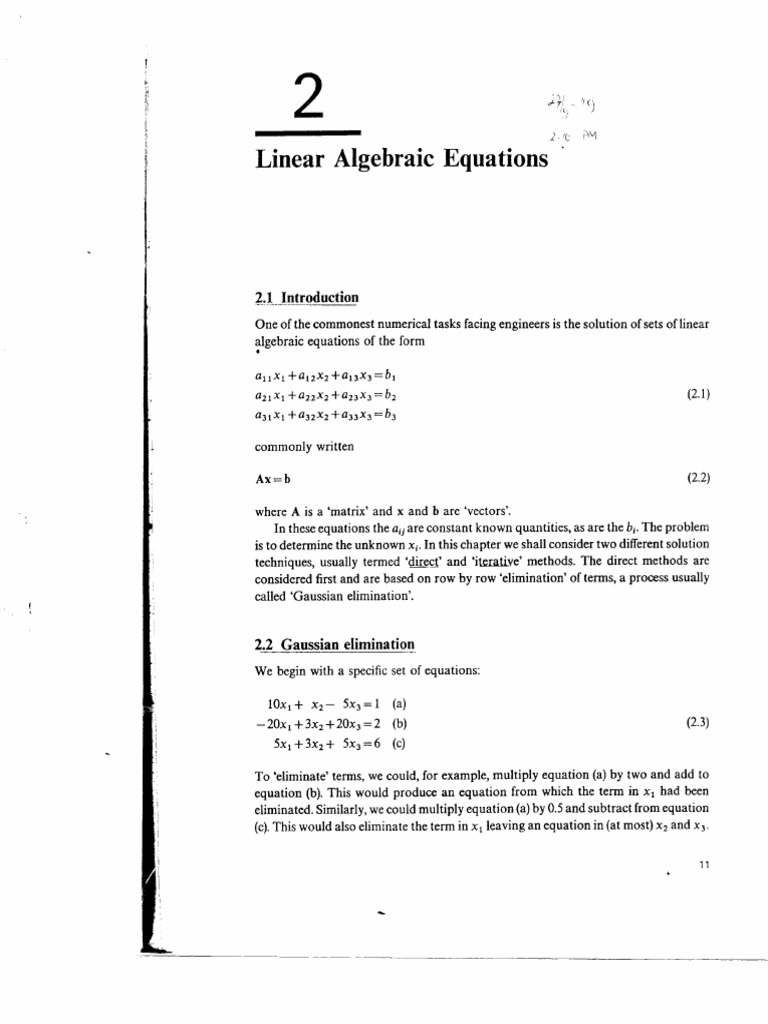Solving Systems of Linear Algebraic Equations using Gaussian Elimination | PDF | Mathematics Of ...
