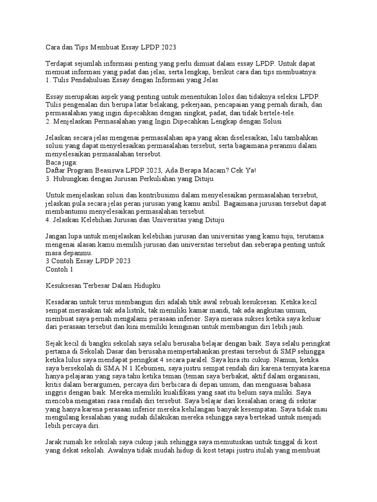 Cara Dan Tips Membuat Essay LPDP 2023 | PDF