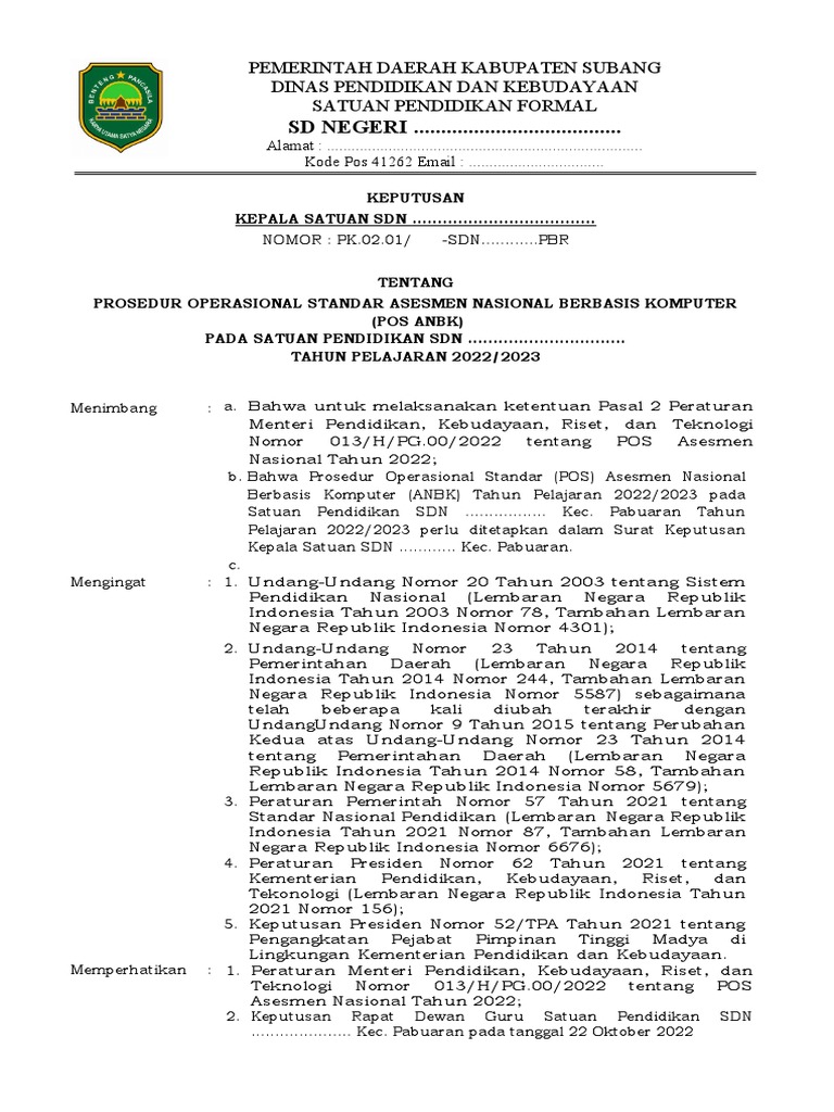 SK Sop Asesmen Nasional SDN ................ | PDF