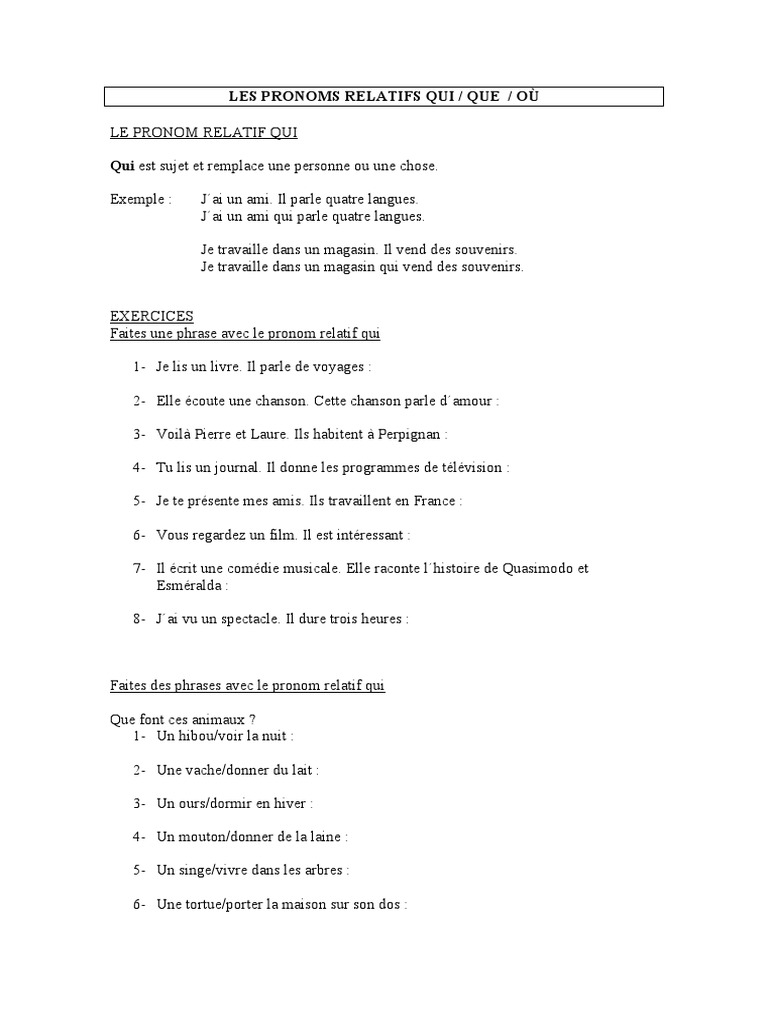 Pronoms Relatifs Qui Et Que | PDF