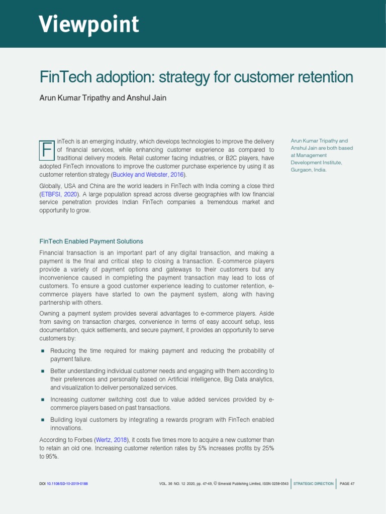 FinTech Adoption - Strategy For Customer Retention | PDF | Credit Card ...