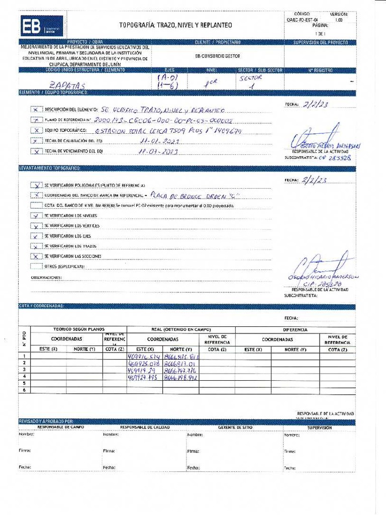 Protocolo Trazo, Nivel y Replanteo | PDF