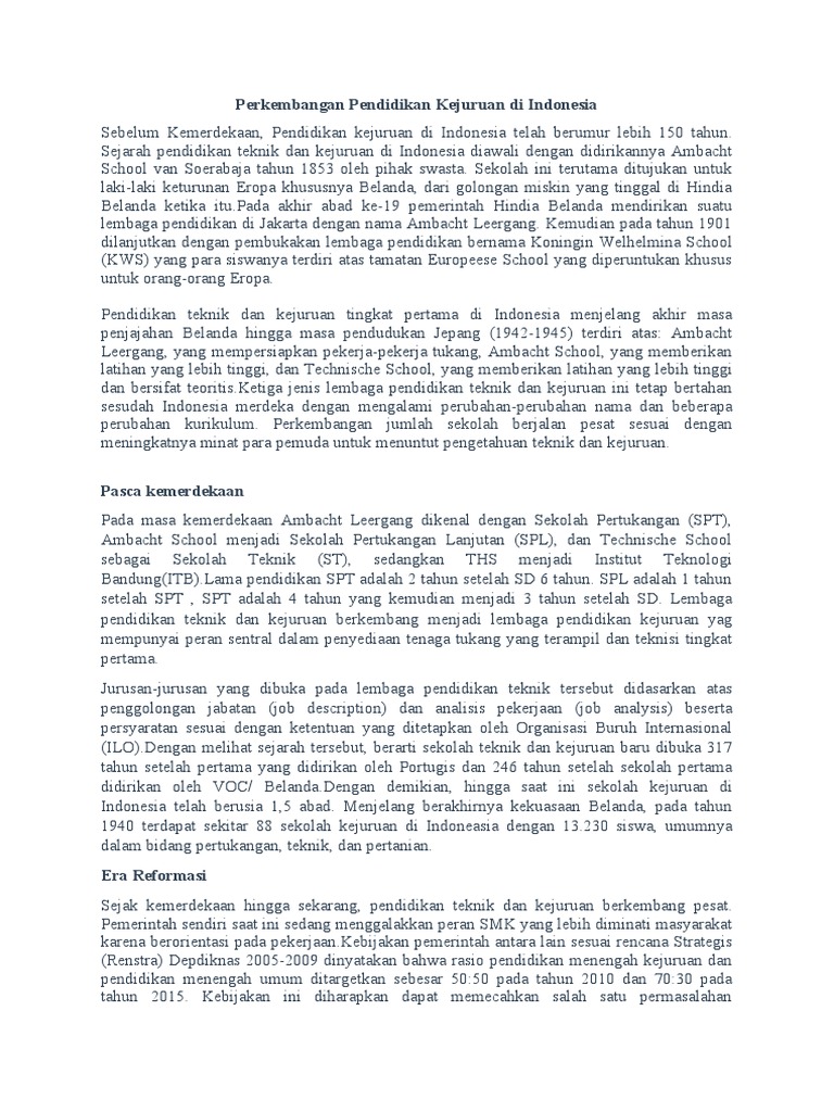 Perkembangan Pendidikan Kejuruan Di Indonesia | PDF