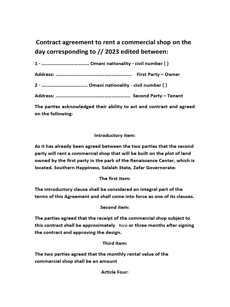 Commercial Shop Rental Agreement | PDF | Lease | Leasehold Estate