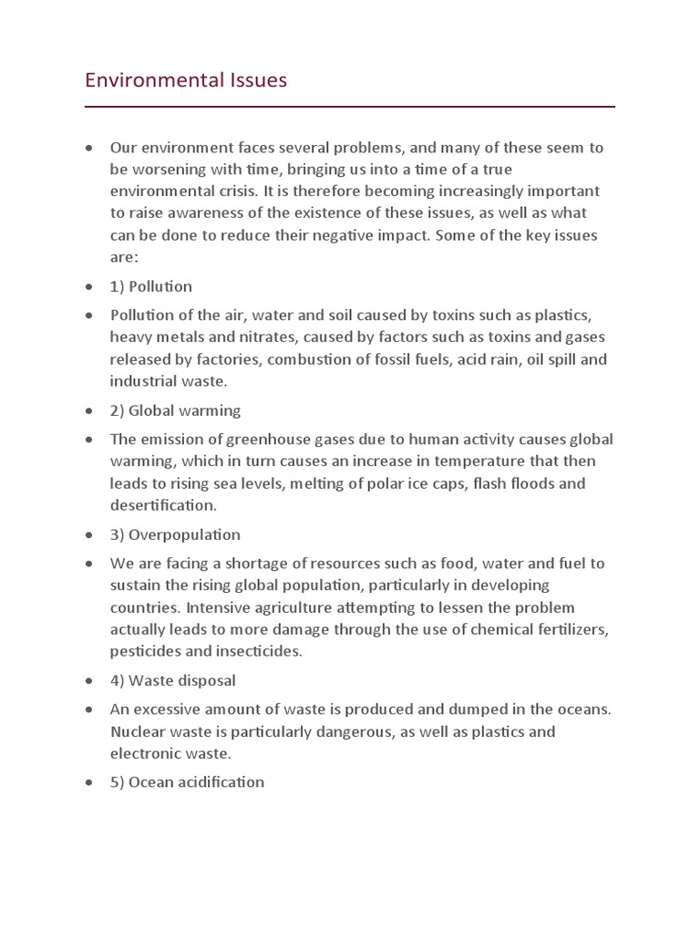 Proiect Environmental Issues | PDF | Human Impact On The Environment ...