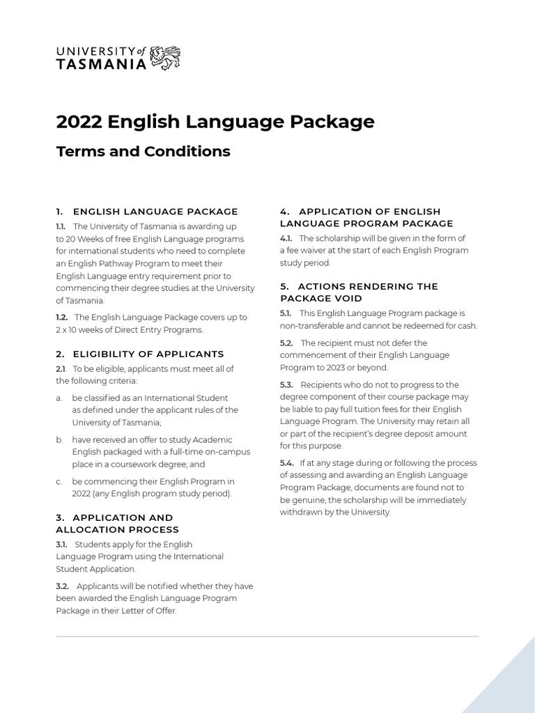 2022 English Language Package - T and Cs | PDF | Common Law | Government