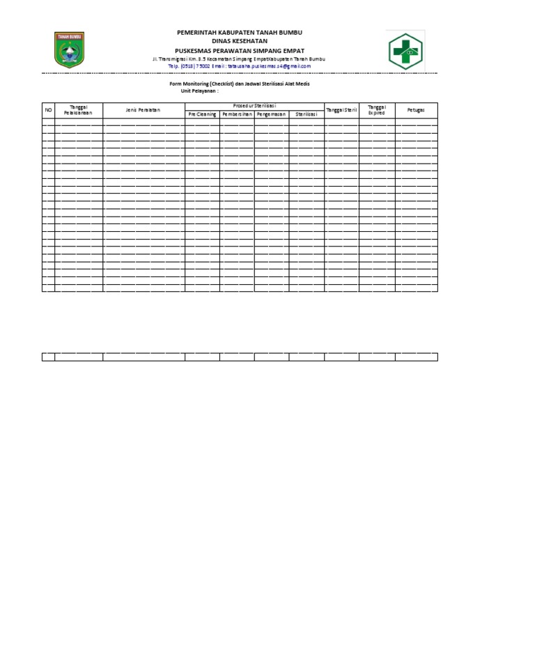 Form Monitoring (Checklist) & Jadwal Sterilisasi Alat Medis | PDF