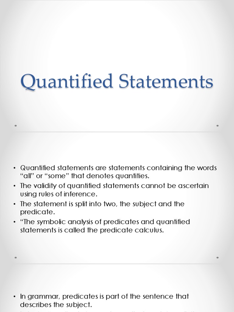 Quantified Statements | PDF | First Order Logic | Mathematical Concepts Quantified Statements | PDF | First Order Logic | Mathematical Concepts