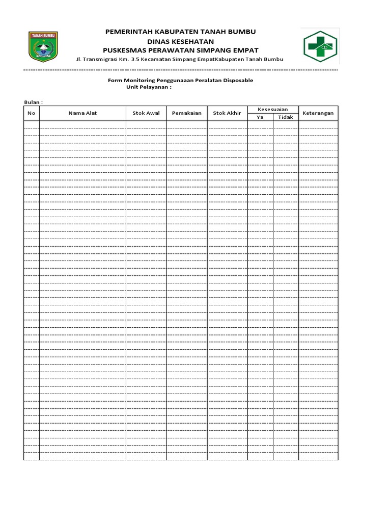 Form Monitoring Penggunaan Alat Disposable | PDF