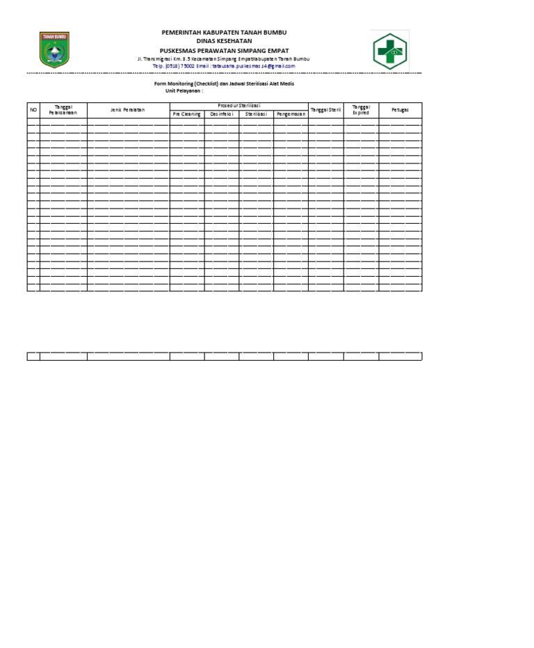 Form Monitoring (Checklist) & Jadwal Sterilisasi Alat Medis | PDF