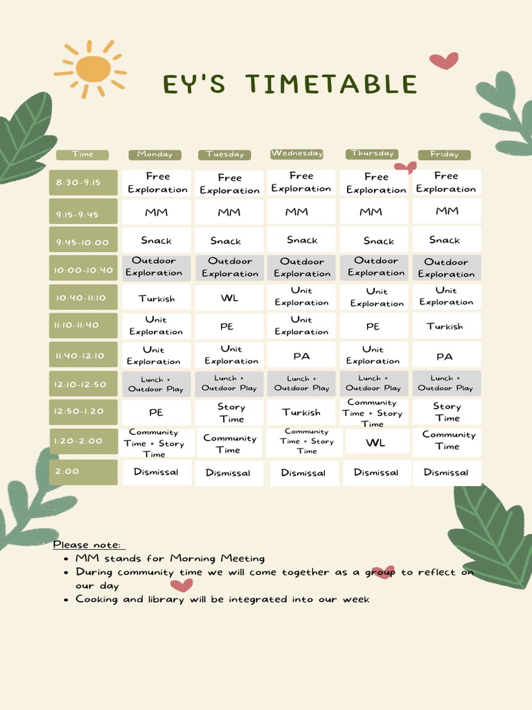 Early Years' Timetable | PDF