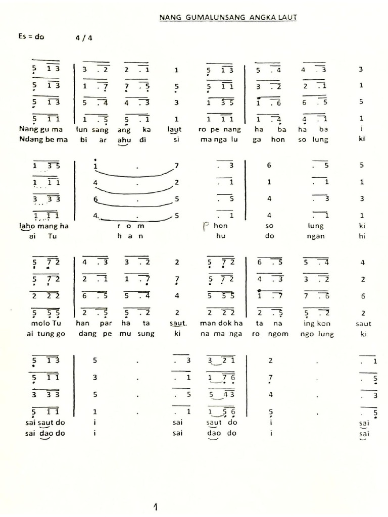 Partitur Satb Nang Gumalunsang Angka Laut | PDF