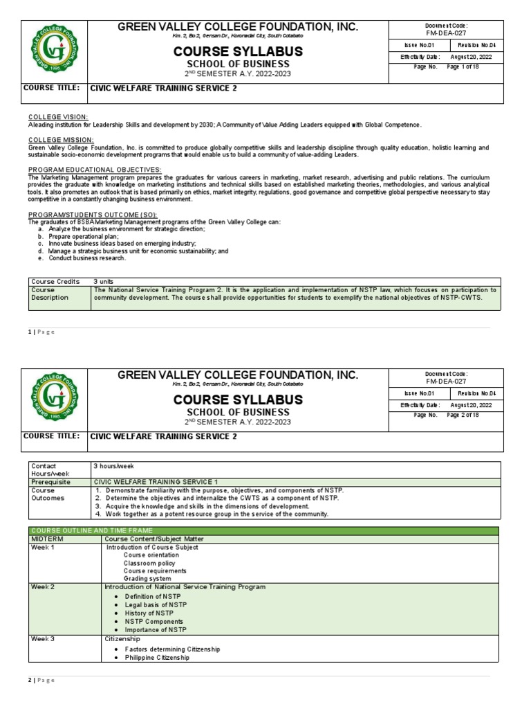 Gio Ledesma-Nstp-2-Syllabus | Download Free PDF | Substance Abuse ...