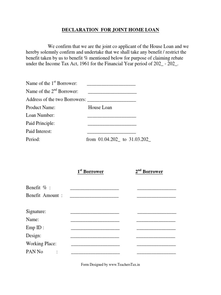 Joint Home Loan Declaration Form | PDF