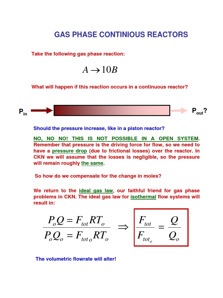 Q Q F F RT F Q P RT F Q P: Gas Phase Continious Reactors | PDF