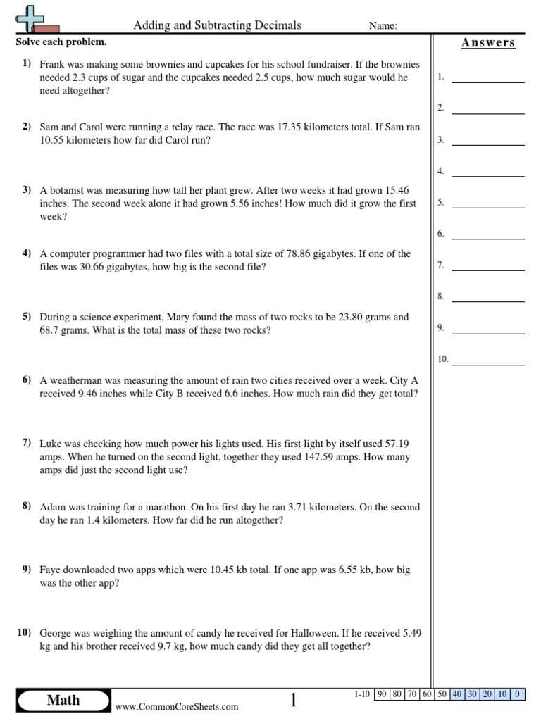 Solving Problems Involving Addition and Subtraction of Decimals | PDF ...