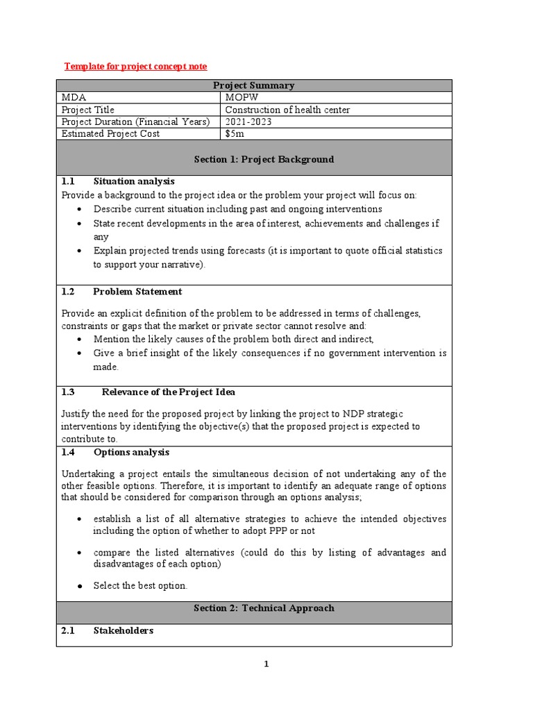 Template For Project Concept Note | PDF | Business | Economies