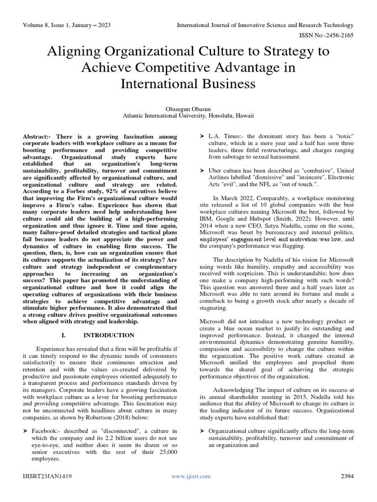 Aligning Culture and Strategy for Success | PDF | Strategic Management ...