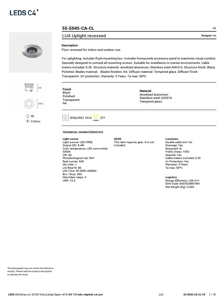 Lua Spec Sheets 01 | PDF | Optics | Electromagnetic Spectrum