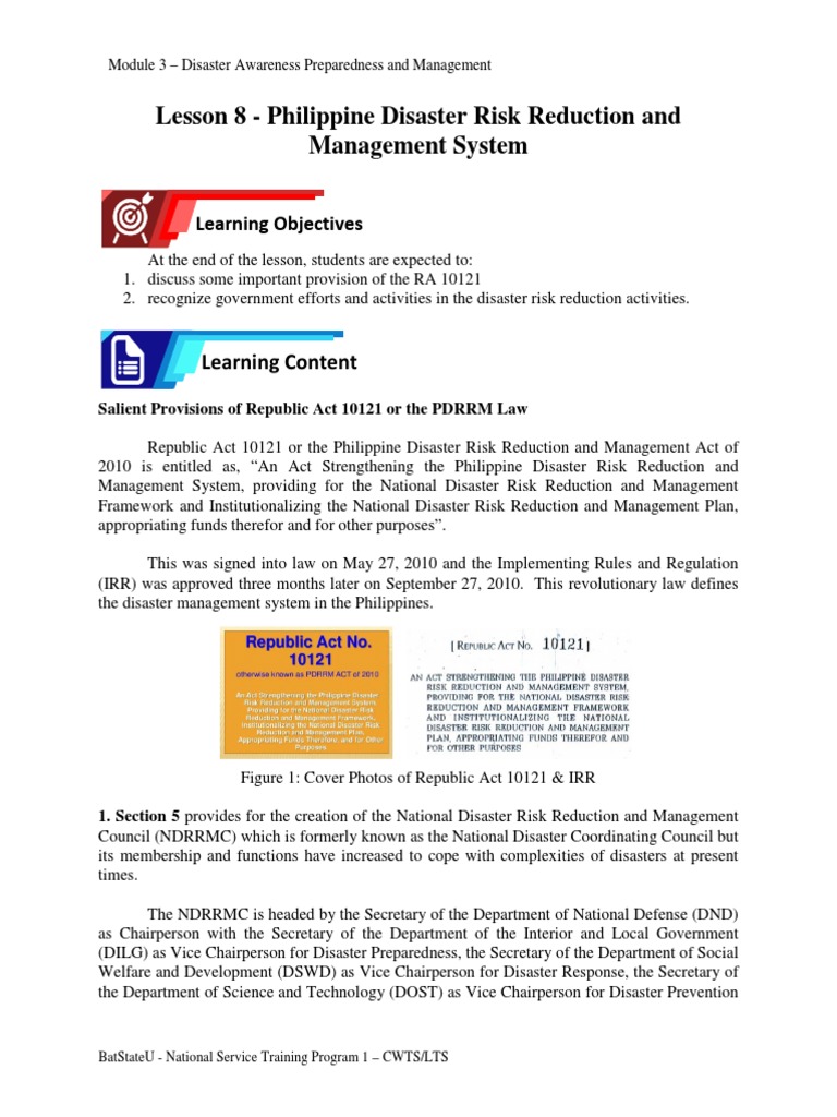 Lesson 8 - Philippine Disaster Risk Reduction and Management System ...