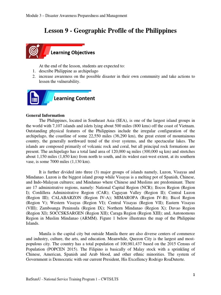 Lesson 9 - Geographic Profile of The Philippines: Learning Objectives ...