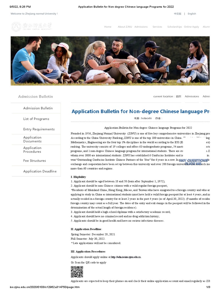 Application Bulletin For Non-Degree Chinese Language Programs For 2022 ...