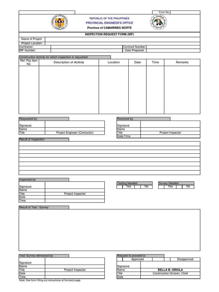 Inspection Request Form for Construction | PDF