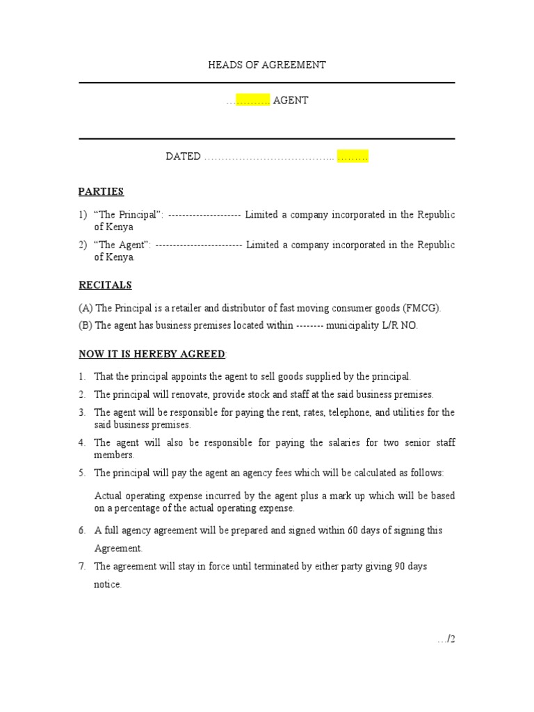 Agmts - Heads of Agreement | PDF