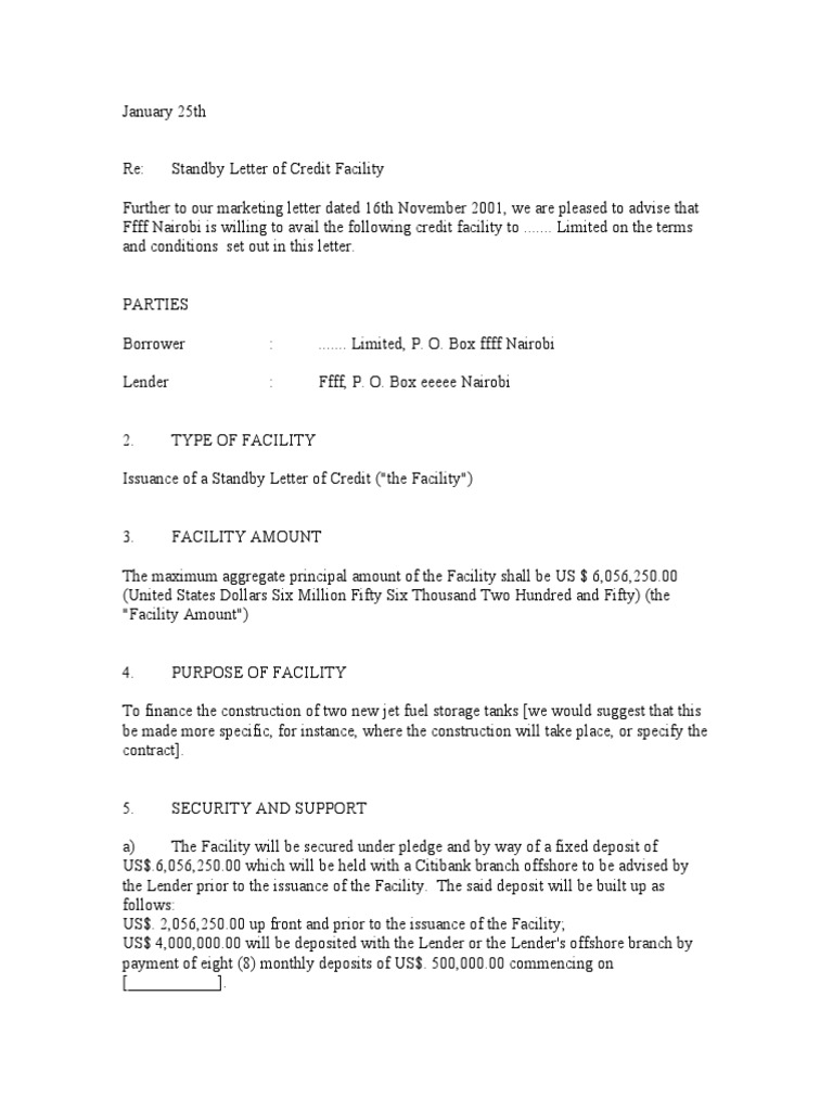 Standby Letter of Credit Facility | PDF | Line Of Credit | Bankruptcy